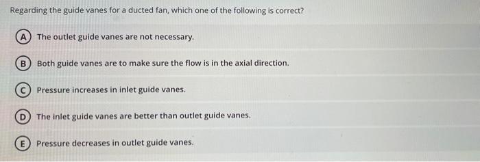 Solved Regarding the guide vanes for a ducted fan, which one | Chegg.com