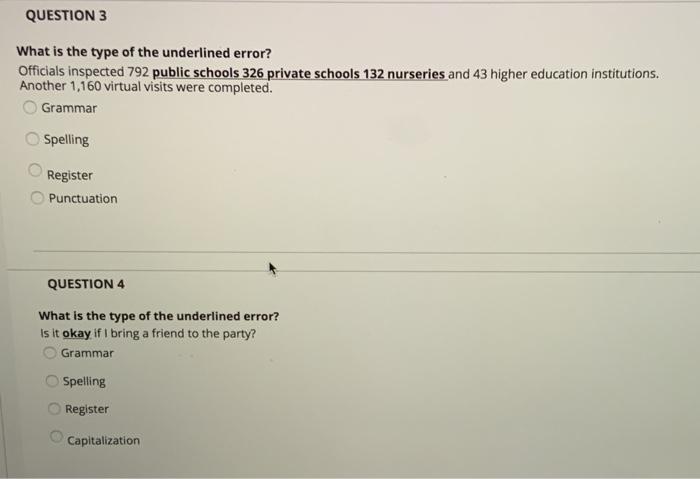 Solved QUESTION 1 What is the type of the underlined error? | Chegg.com