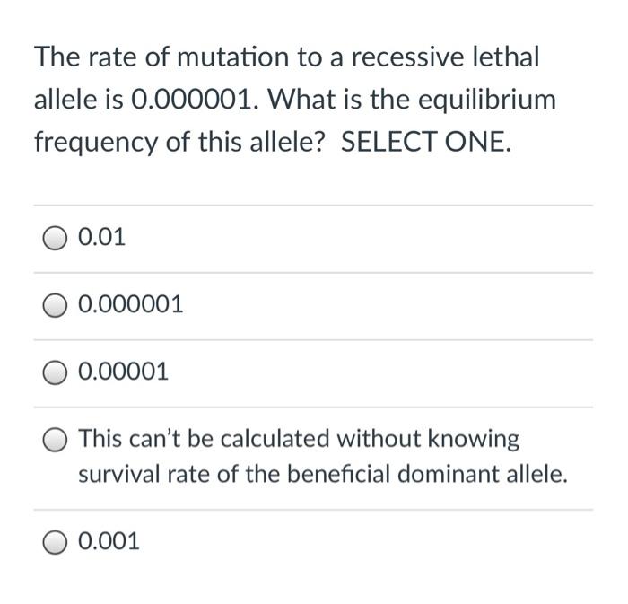 Solved The rate of mutation to a recessive lethal allele is | Chegg.com