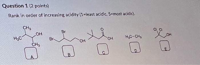 Solved Rank in order of increasing acidity (1= least acidic, | Chegg.com