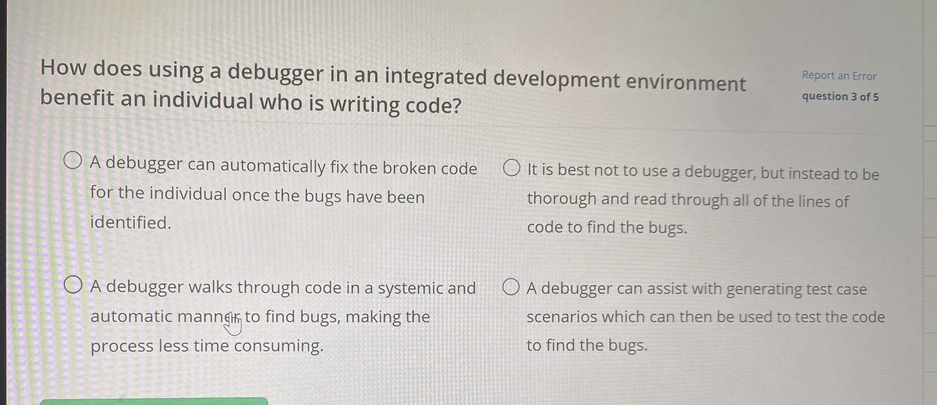 Solved How does using a debugger in an integrated | Chegg.com