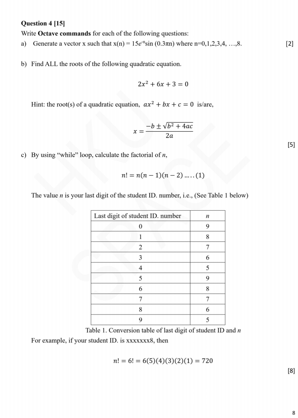 Solved Question 4 [15] Write Octave Commands For Each Of The