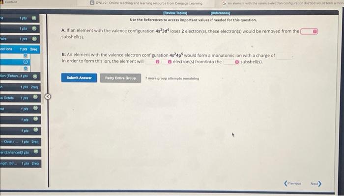 A. If an element with the valence configuration | Chegg.com