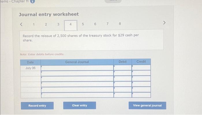 Solved Journal entry worksheet Record the reissue of 2,500 | Chegg.com