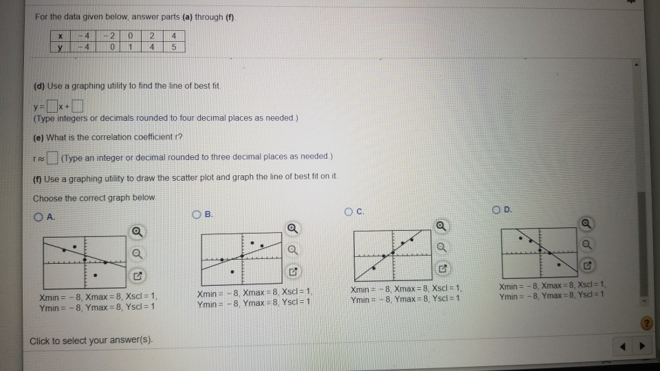 Solved For the data given below, answer parts (a) through | Chegg.com