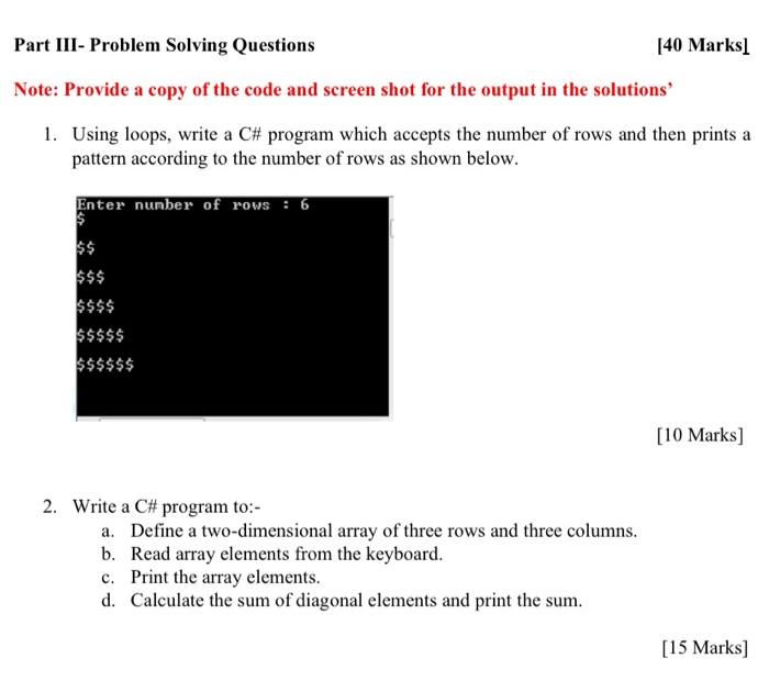 Solved Part III- Problem Solving Questions [40 Marks Note: | Chegg.com