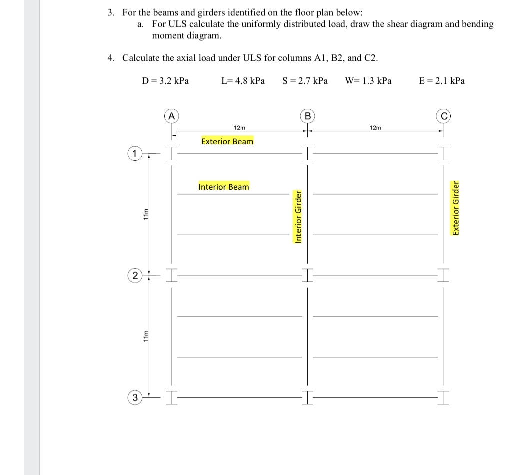 Solved For the beams and girders identified on the floor | Chegg.com