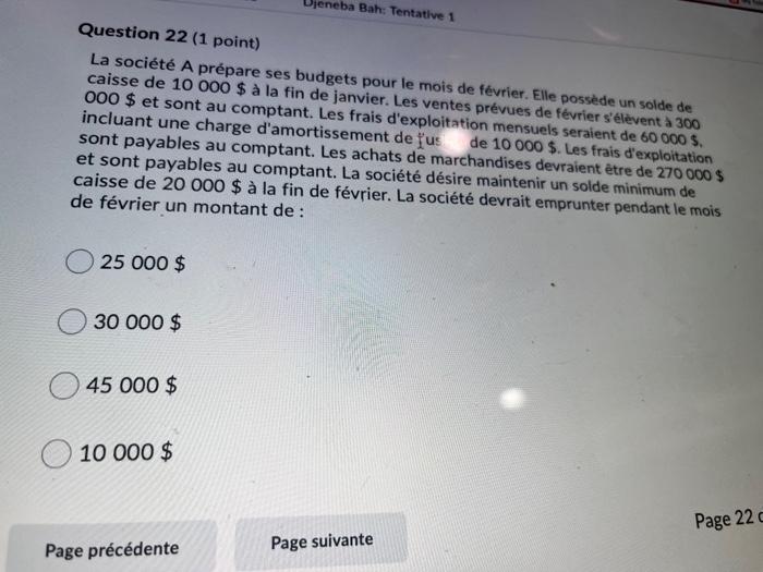 Djeneba Bah: Tentative 1 Question 22 (1 point) La | Chegg.com