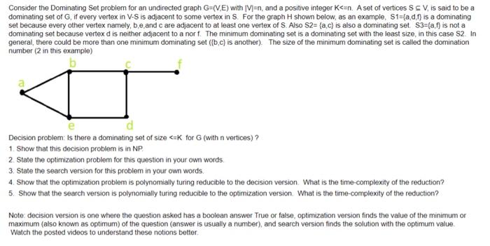 Solved Consider the Dominating Set problem for an undirected | Chegg.com