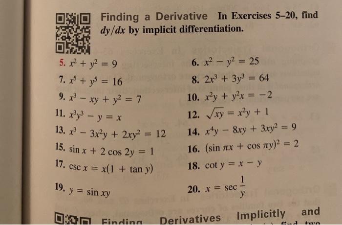 Solved Finding a Derivative In Exercises 5-20, find dy/dx by | Chegg.com