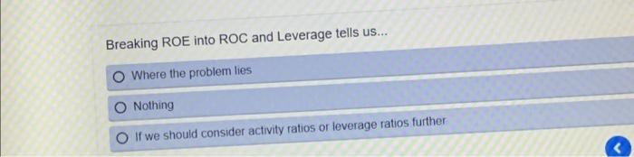 Solved Breaking ROE into ROC and Leverage tells us... Where | Chegg.com
