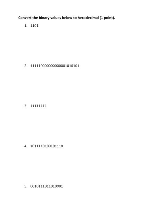 Solved Converting hexadecimal to binary can be done in the | Chegg.com