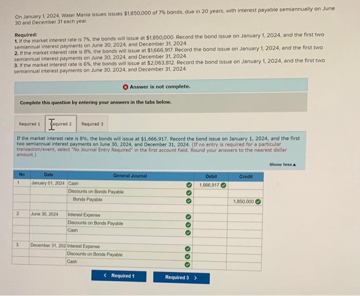 Solved On January 1, 2024, Water Mania issues issues | Chegg.com