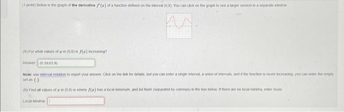 Solved (1 poent) Below is the graph of the derivative f′(z) | Chegg.com