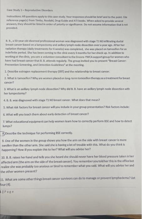Solved Case Study 1- Reproductive Dsorders Instructions: All | Chegg.com
