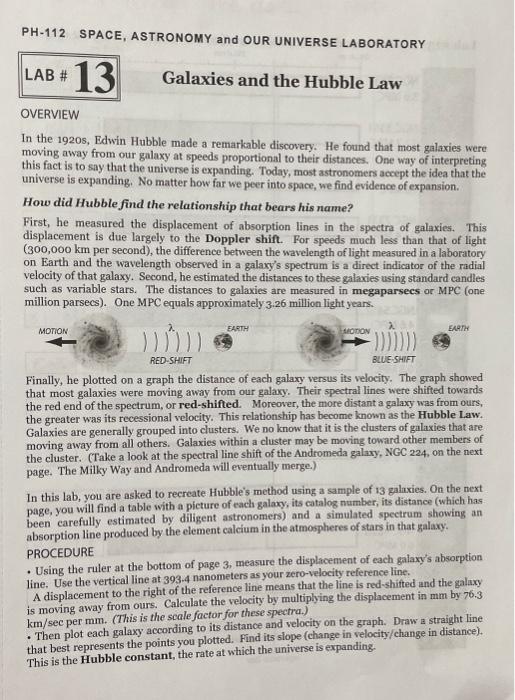 Solved PH-112 SPACE, ASTRONOMY and OUR UNIVERSE LABORATORY | Chegg.com
