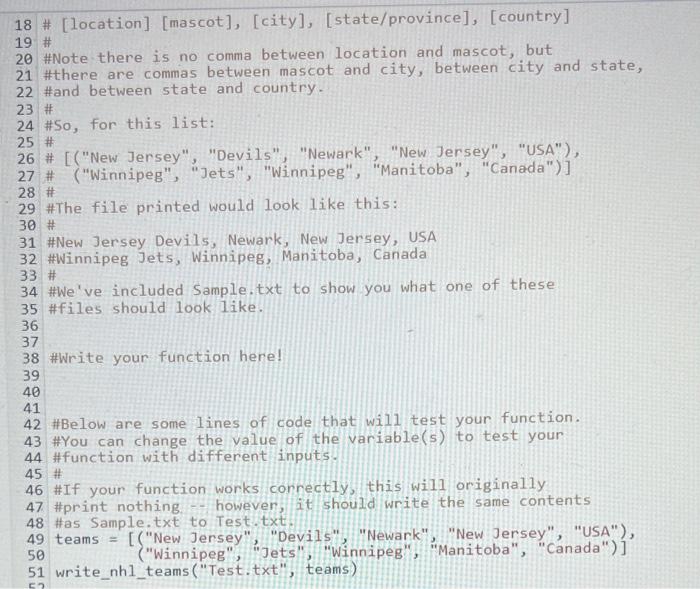 Solved 1 \#Write a function called write_nhl_teams. | Chegg.com