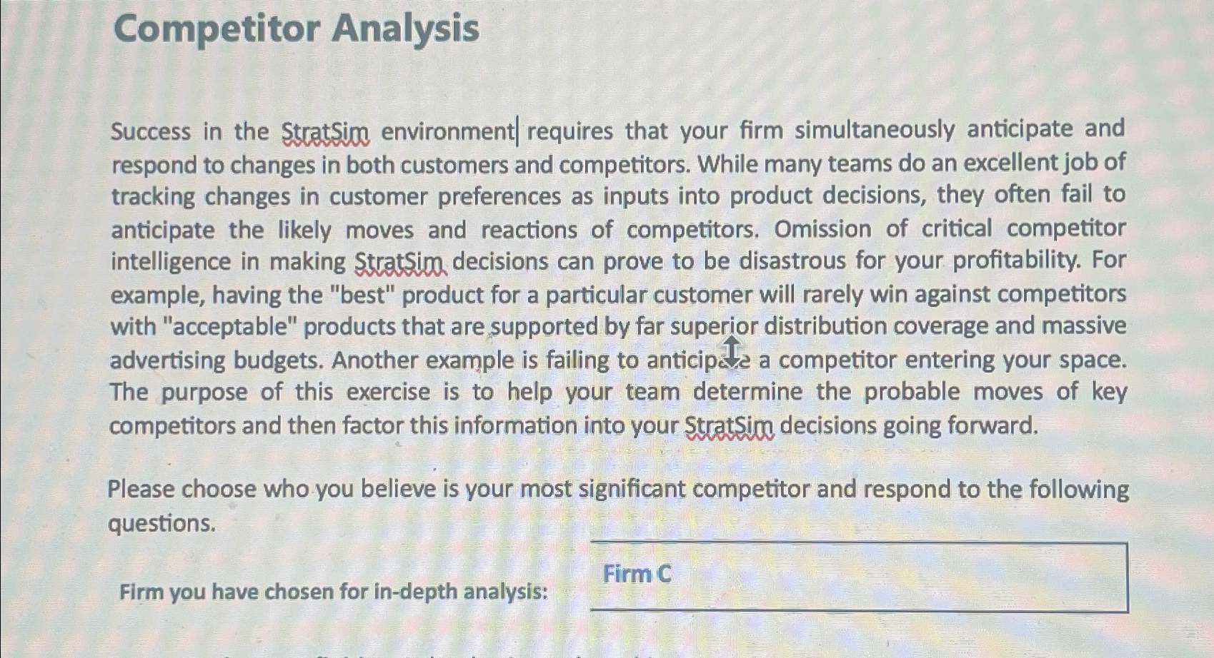 Solved Competitor AnalysisSuccess in the Stratsion | Chegg.com