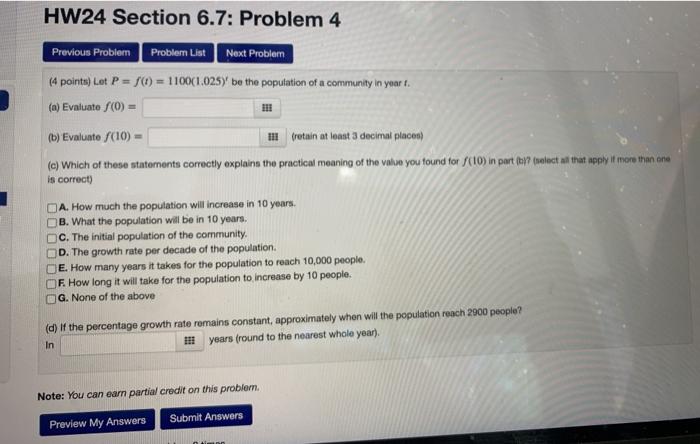 Solved HW24 Section 6.7: Problem 4 Previous Probler Problem | Chegg.com