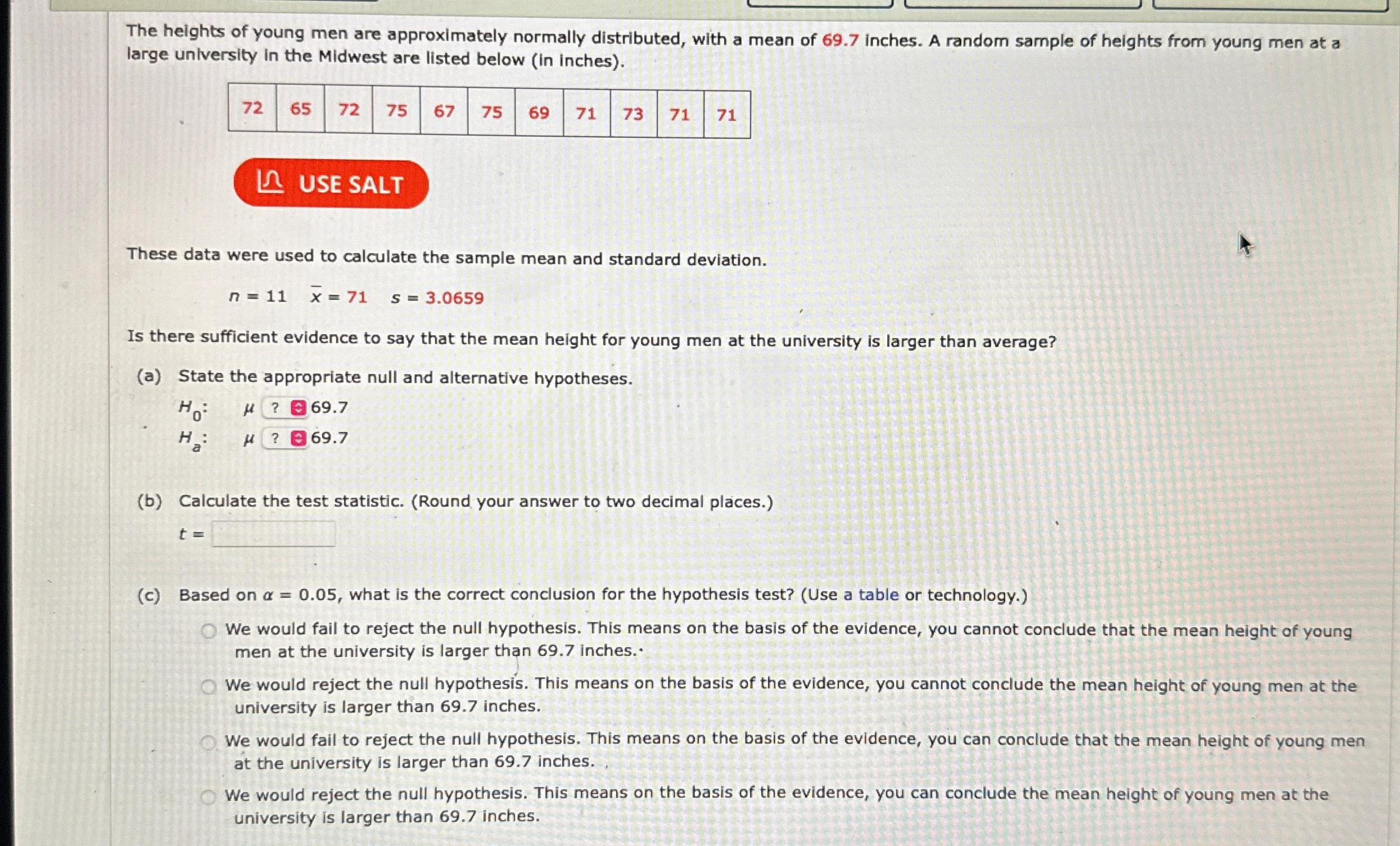 Solved The heights of young men are approximately normally | Chegg.com