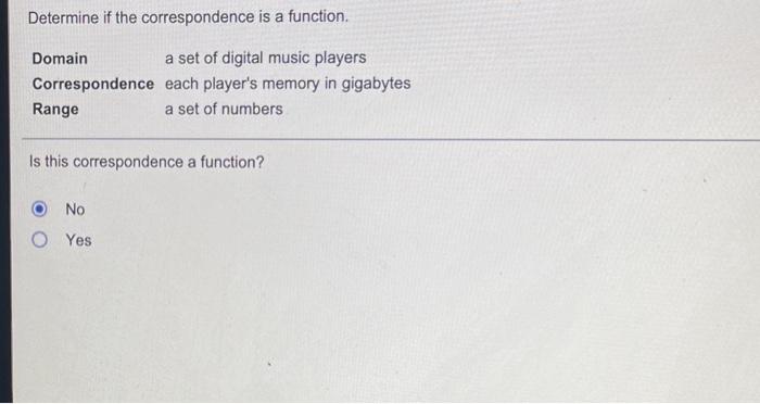 Solved Determine if the correspondence is a function Domain | Chegg.com