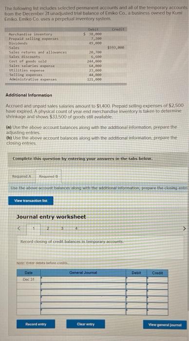 Solved The following list includes selected permanent | Chegg.com