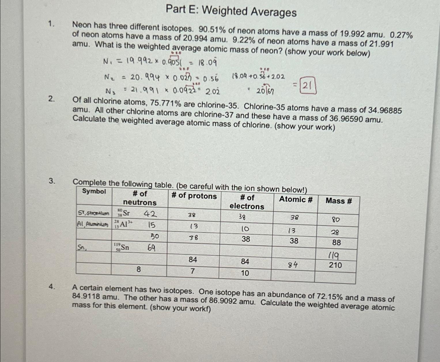 Solved Part E: Weighted Averages\\nNeon has three different | Chegg.com