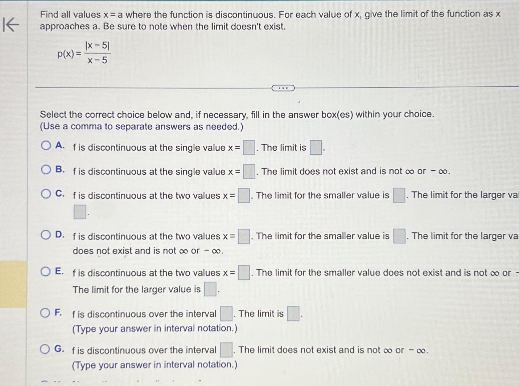 Solved Find all values x=a where the function is | Chegg.com