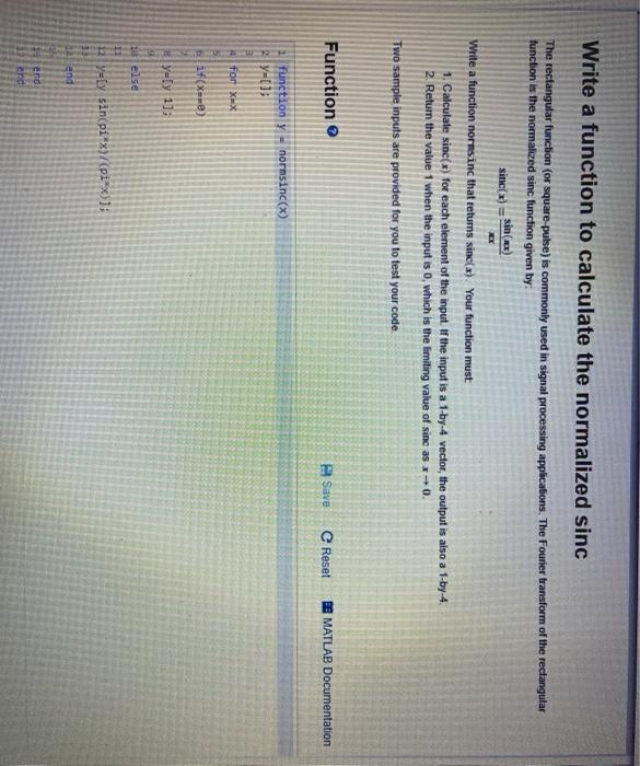 Solved Write a function to calculate the normalized sinc The | Chegg.com