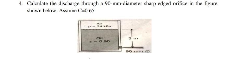 Solved 4. Calculate the discharge through a 90-mm-diameter | Chegg.com