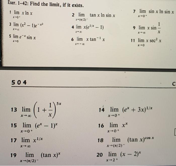 Solved Exer. 1-42: Find the limit, if it exists. 1 lim x In | Chegg.com