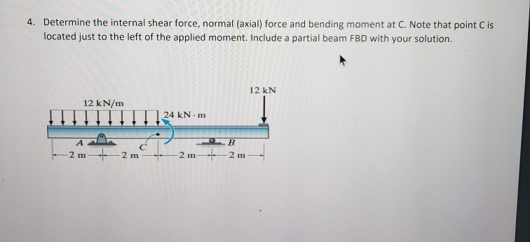 Solved 4. Determine the internal shear force, normal (axial) | Chegg.com