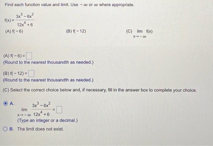 Solved Find each function value and limit. Use - oo or oo | Chegg.com