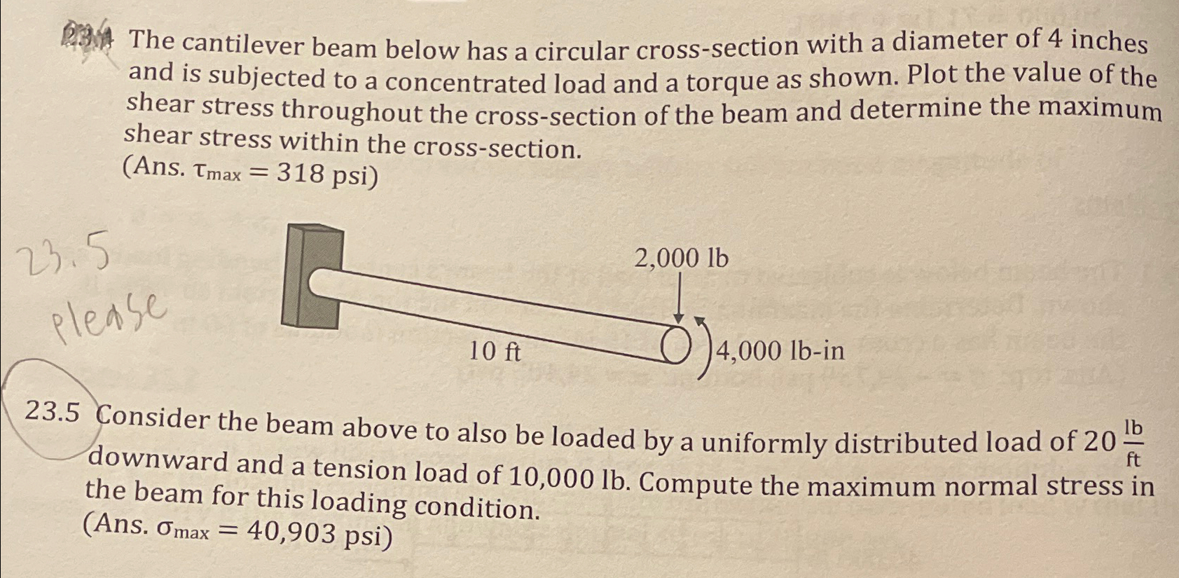Solved 23.5 ﻿Consider the beam above to also be loaded by a | Chegg.com