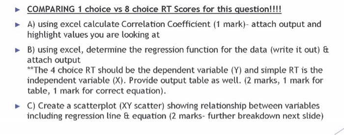 Solved COMPARING 1 choice vs 8 choice RT Scores for this | Chegg.com