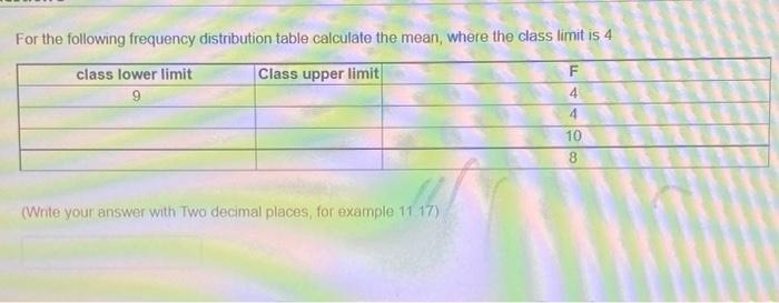 Solved For the following frequency distribution table | Chegg.com