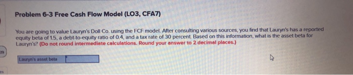 Solved Problem 6-3 Free Cash Flow Model (LO3, CFA7) You are | Chegg.com