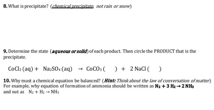 Solved 8. What is precipitate? (chemical precipitate not | Chegg.com
