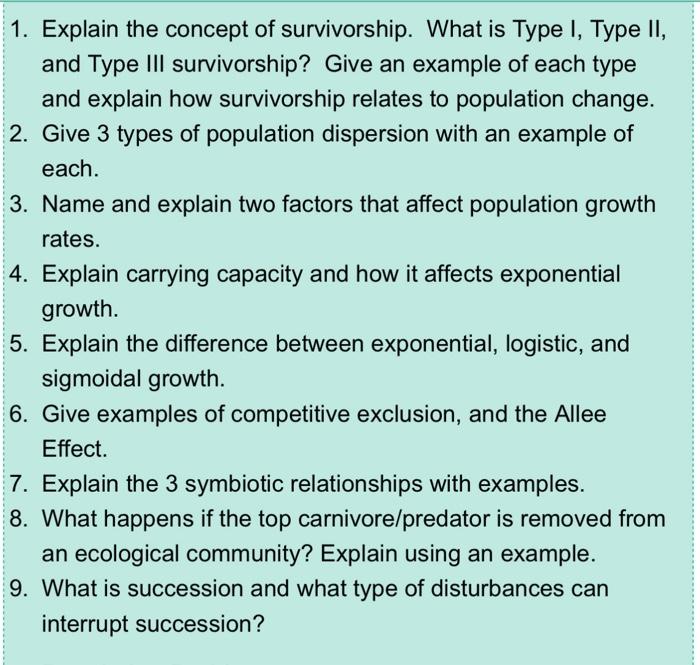 Solved 1. Explain the concept of survivorship. What is Type | Chegg.com