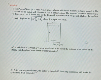 Solved Module 4( 10 ﻿Points) ﻿Water ) ﻿fills a cylinder | Chegg.com