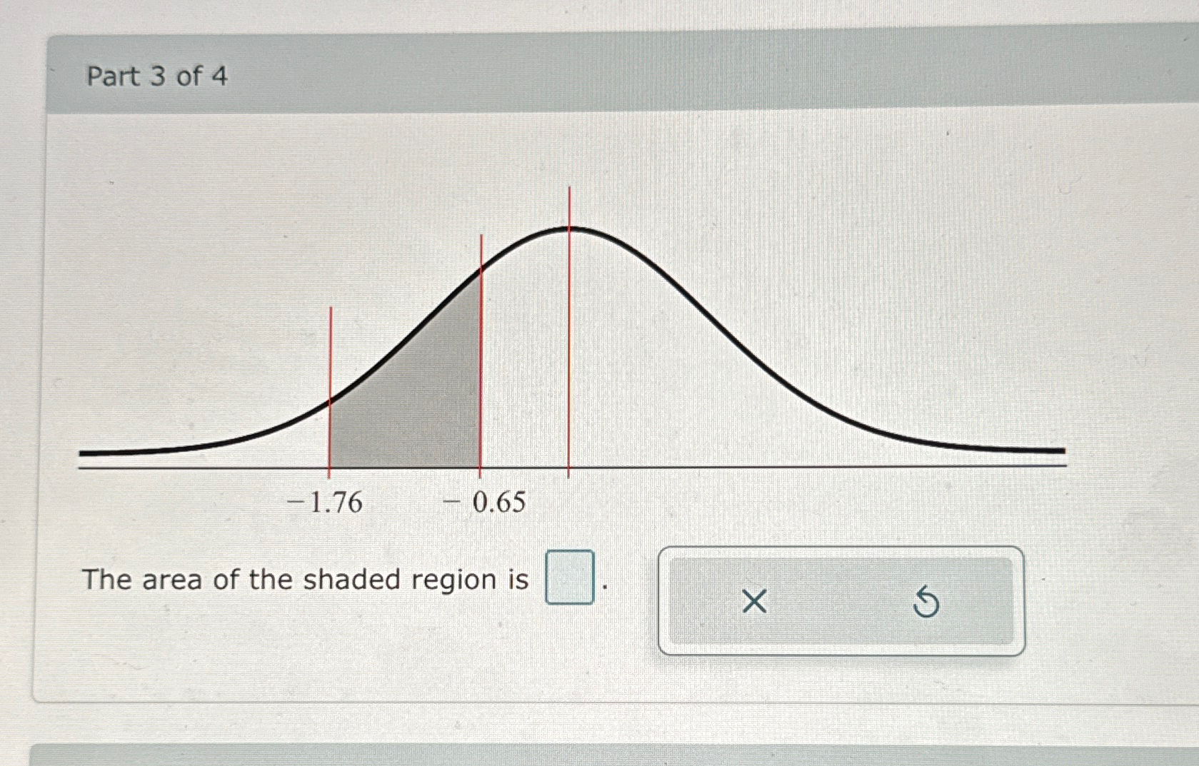 Solved Part 3 ﻿of 4The area of the shaded region is | Chegg.com