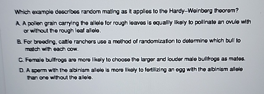 Solved Which example describes random mating as it applies | Chegg.com