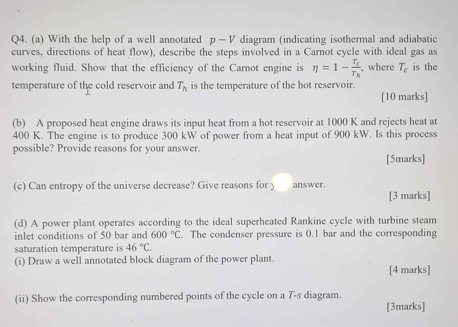 Solved Q4. (a) With the help of a well annotated p−V diagram | Chegg.com
