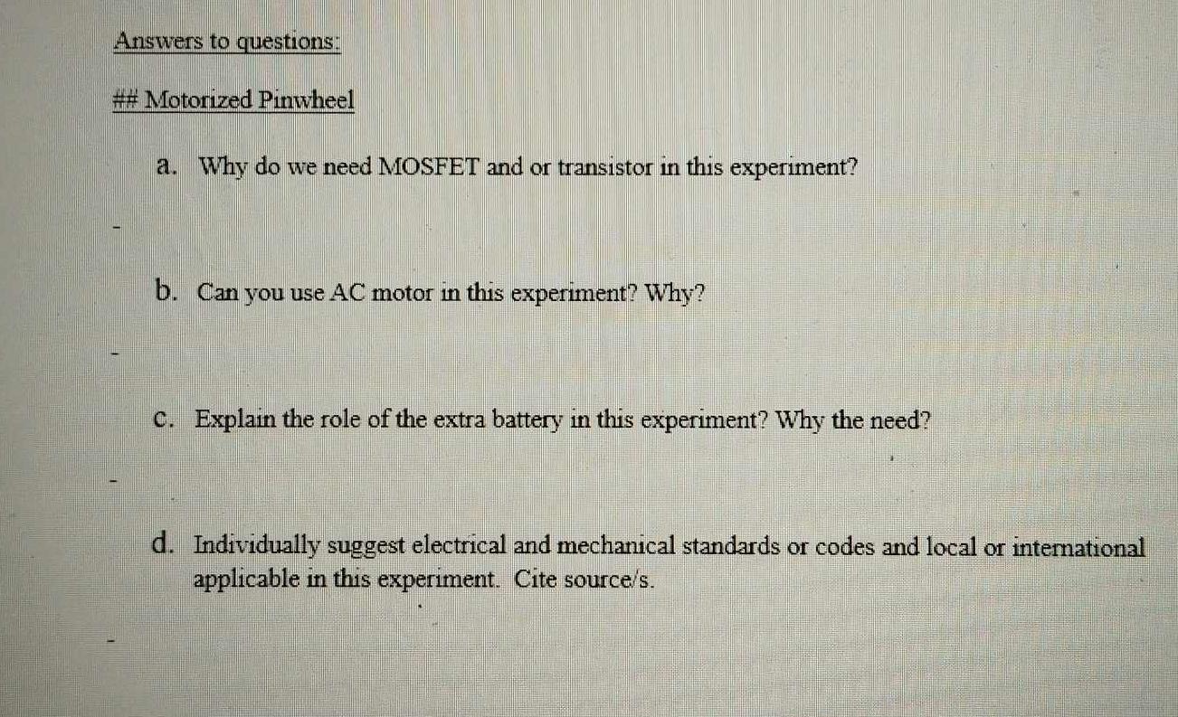 Solved Answers to questions:## Motorized Pinwheela. ﻿Why do | Chegg.com