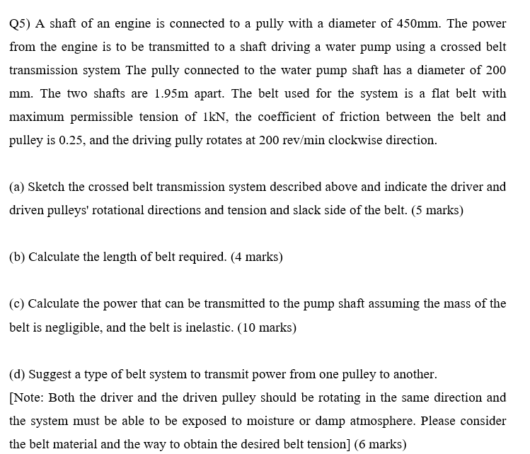 Solved Q5) ﻿A shaft of an engine is connected to a pully | Chegg.com