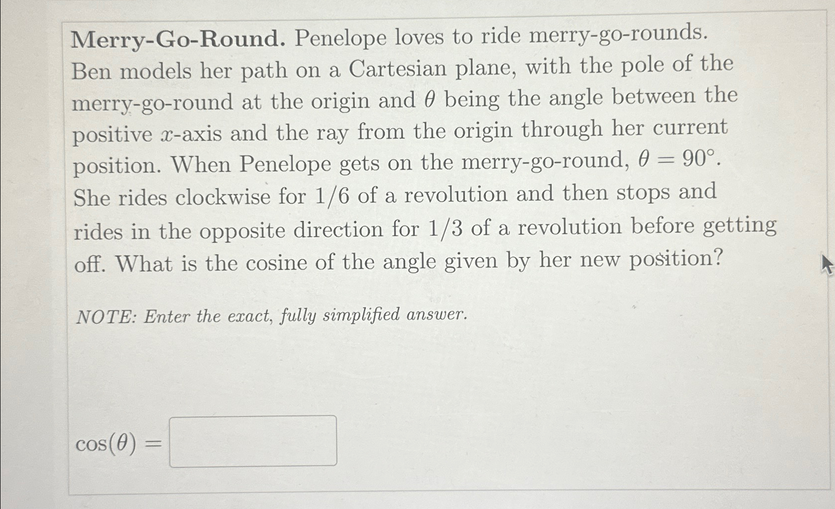 Solved Merry-Go-Round. Penelope loves to ride | Chegg.com