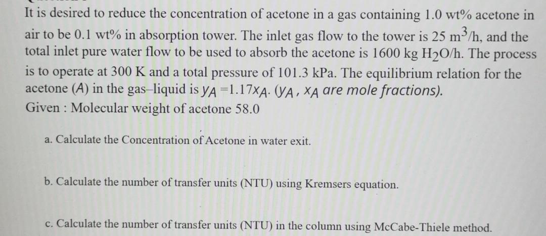 Solved m It is desired to reduce the concentration of | Chegg.com