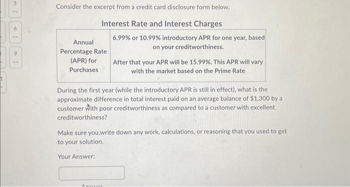 Solved Consider the excerpt from a credit card disclosure | Chegg.com