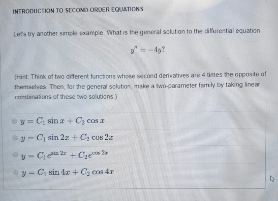 Solved INTRODUCTION TO SECOND-ORDER EQUATIONS Let's start | Chegg.com