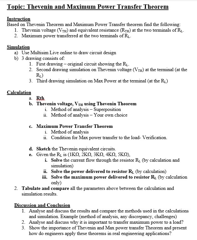 Thevenin and Maximum Power Transfer Theorem | Chegg.com